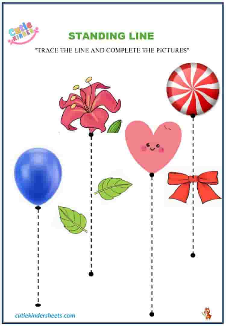 Standing Tracing Complete the Pictures Kids Worksheet